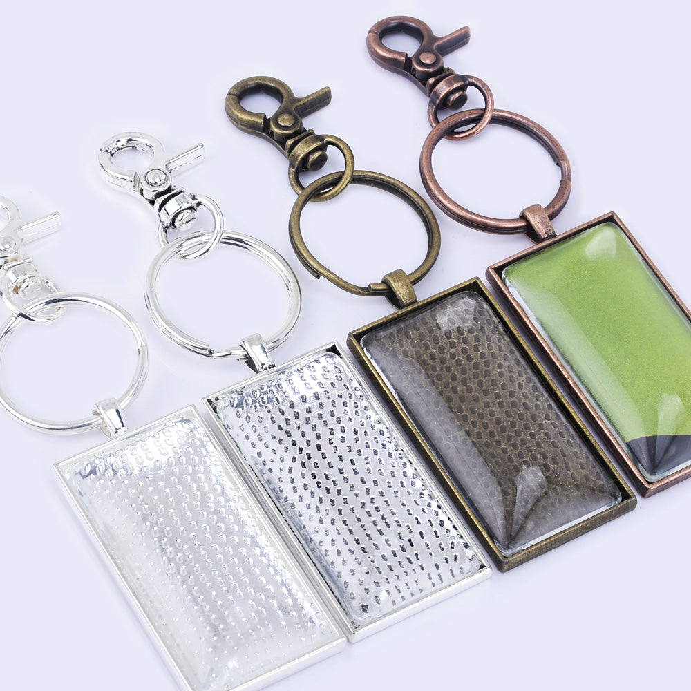 Zinc Alloy 25*50mm DIY Keychain Kits Craft Kits Key Rings Rectangle Gl ...